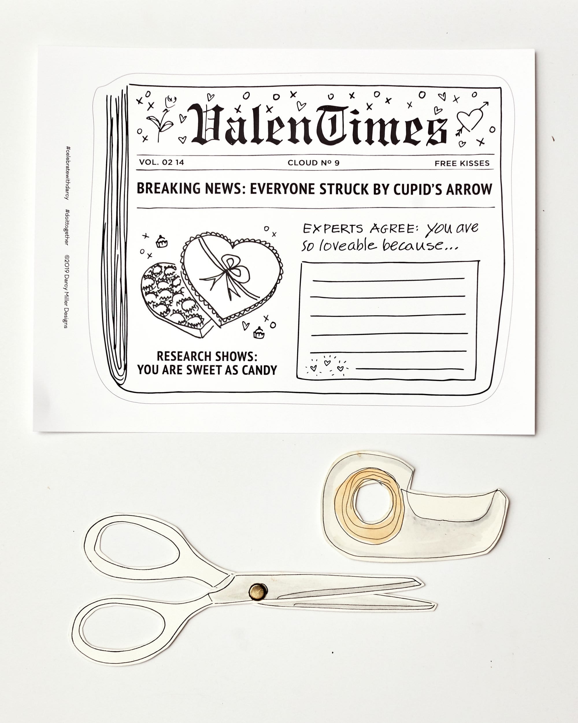 Downloadable Valentimes Newspaper template White cardstock or paper A ...