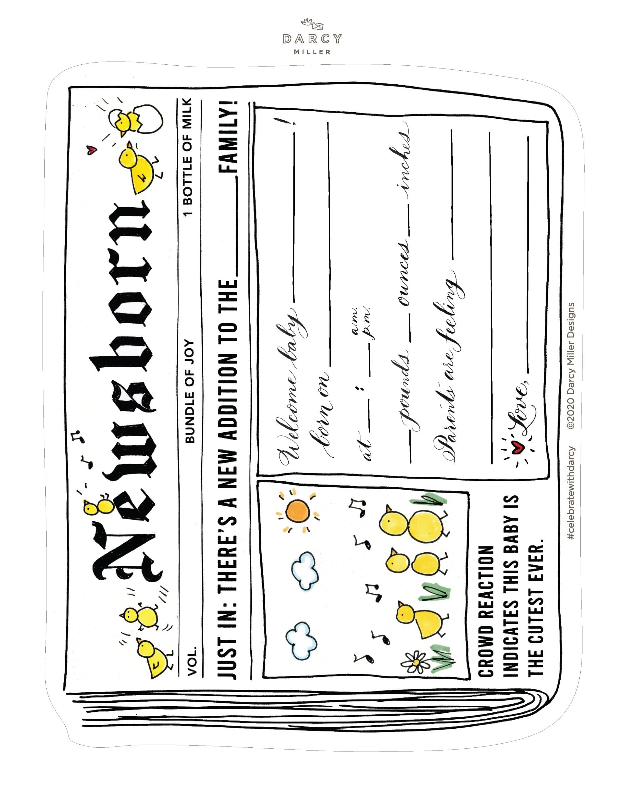 Newspaper Baby Announcement | Darcy Miller Designs